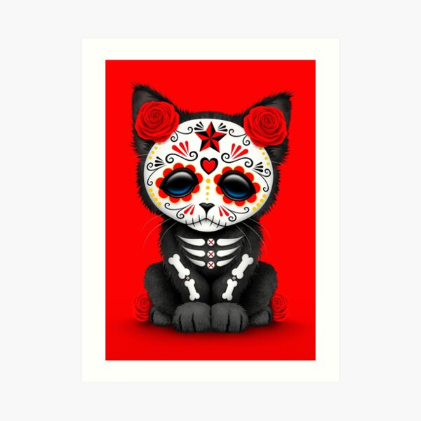 "Cute Red Day of the Dead Kitten Cat" Art Print for Sale by JeffBartels ...