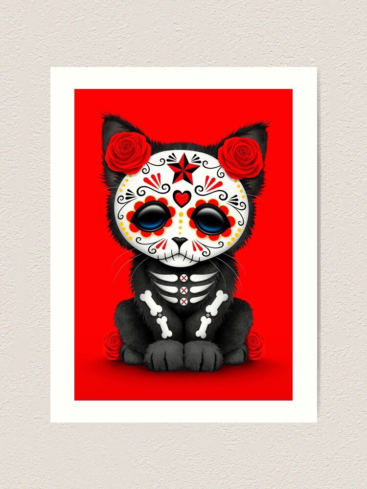 "Cute Red Day of the Dead Kitten Cat" Art Print for Sale by JeffBartels ...