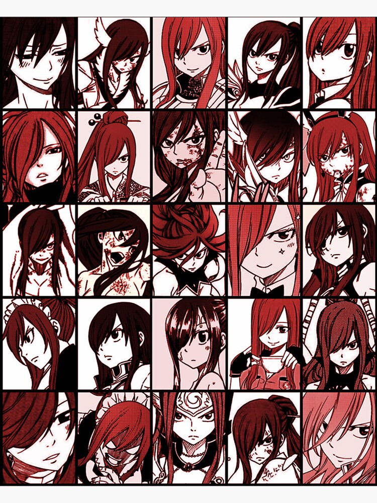 "Erza Scarlet - collage color version" Sticker by Vanhoang7620 | Redbubble