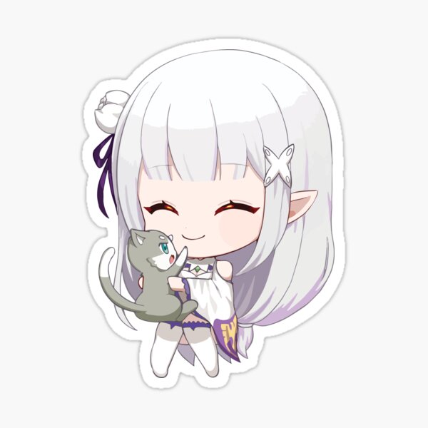 "Emilia Chibi With Cute Cat" Sticker for Sale by WeeabooClub | Redbubble