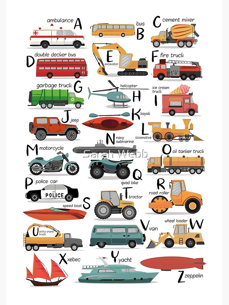 "Colourful Transportation Alphabet" Poster for Sale by Sarah Webb ...