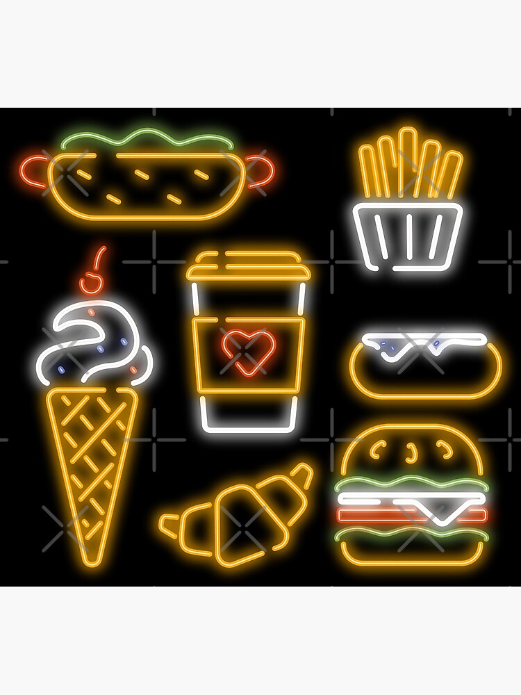 "fast food illustration, neon icons fast food, vector, hot dog, ice ...