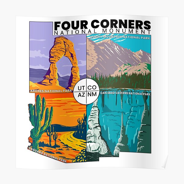 "Four Corners National Monument with National Parks" Poster for Sale by ...