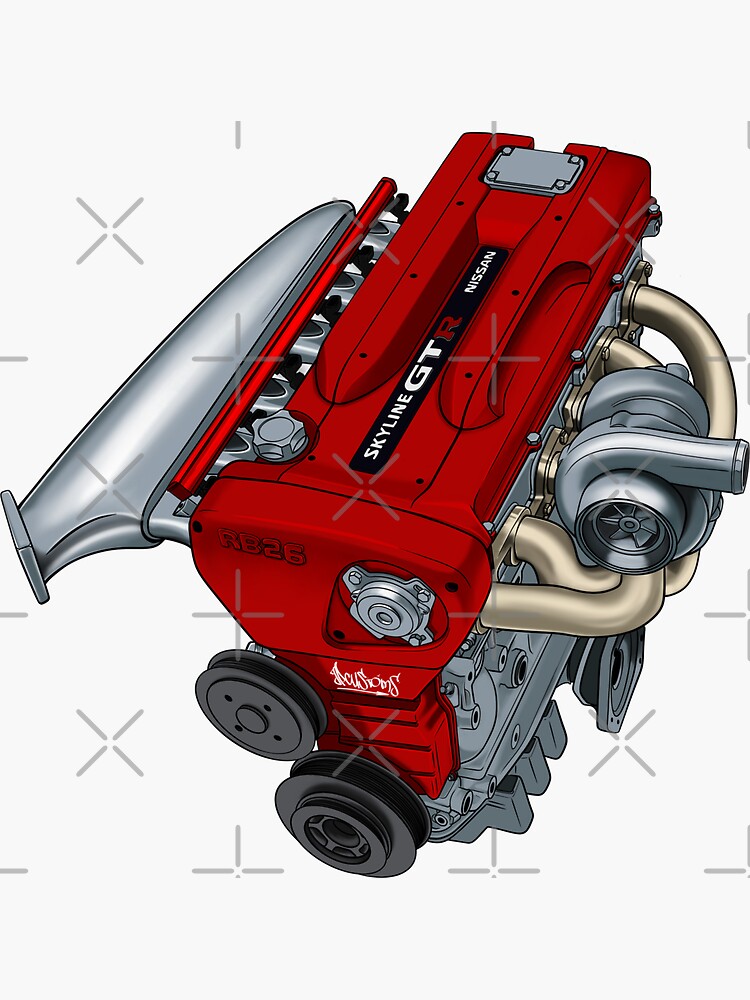 "Skyline GT-R RB26 Engine Red Top" Sticker by JDMCarStuff | Redbubble