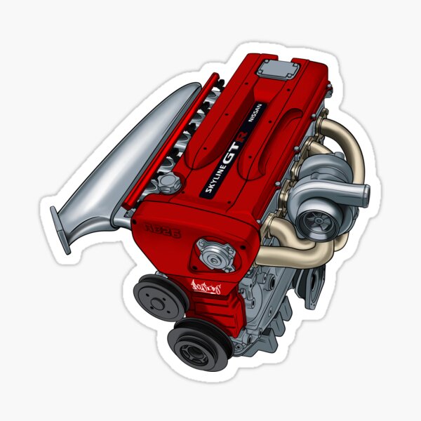 "Skyline GT-R RB26 Engine Red Top" Sticker by JDMCarStuff | Redbubble