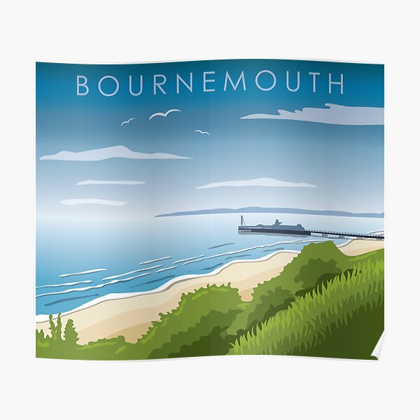 "Bournemouth beach and pier illustration" Poster by gezwaters | Redbubble
