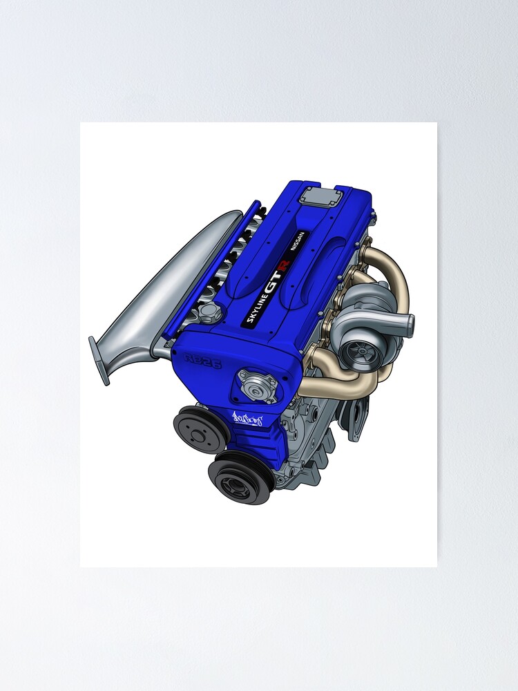 "Skyline GT-R RB26 Engine Blue Top" Poster for Sale by JDMCarStuff ...