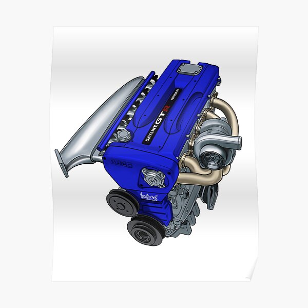 "Skyline GT-R RB26 Engine Blue Top" Poster for Sale by JDMCarStuff ...
