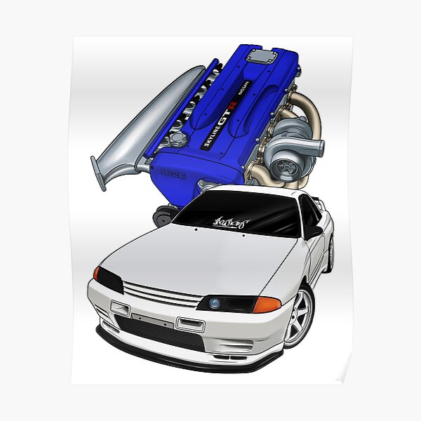 "White Skyline GT-R R32 RB26 Blue Top" Poster for Sale by JDMCarStuff ...