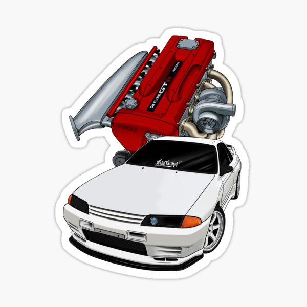 "White Skyline GT-R R32 RB26 Red Top" Sticker by JDMCarStuff | Redbubble