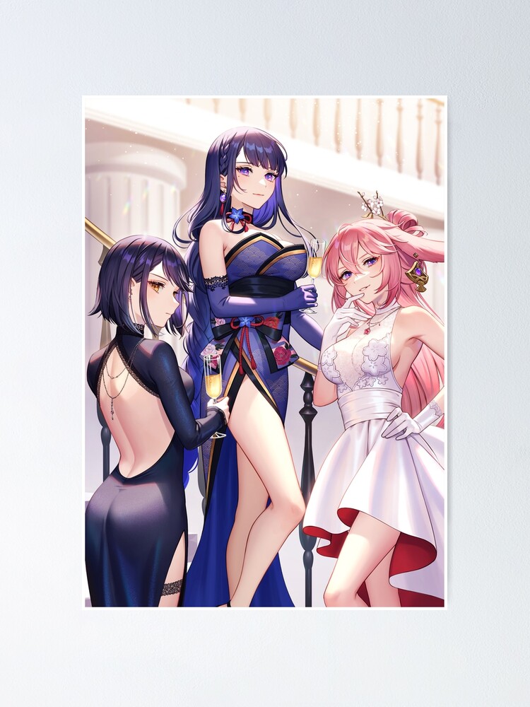 Póster «Impacto caliente de Kujou, Raiden y Miko Genshin» de genshinwaifus | Redbubble