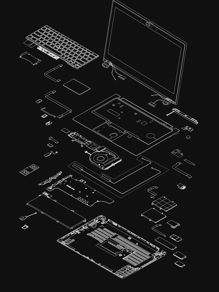 "Thinkpad T14 Gen2 Exploded View - White on Black" T-shirt by ejj28 ...