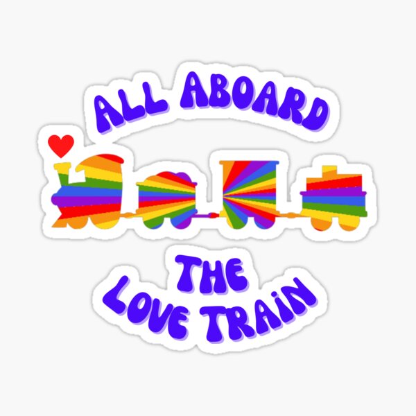"Rainbow Retro Love Train Blue Letters Graphic" Sticker for Sale by ...