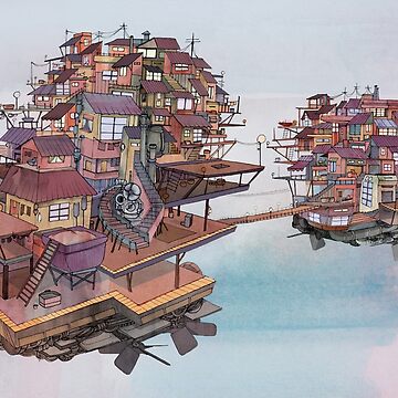 "Flying Village" Poster for Sale by tropicalshunzo | Redbubble