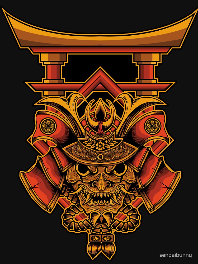 "Samurai Oni Mask and Tori Gate" T-shirt by senpaibunny | Redbubble