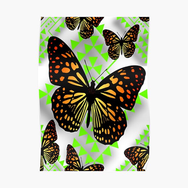 "White / Lime Green / Fire Color Native Butterfly Design " Poster for ...