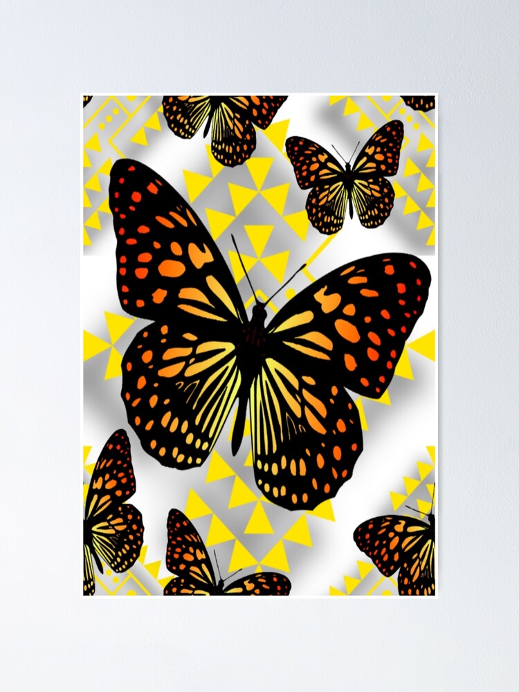 "White /Golden Yellow / Fire Color Native Butterfly Design " Poster for ...