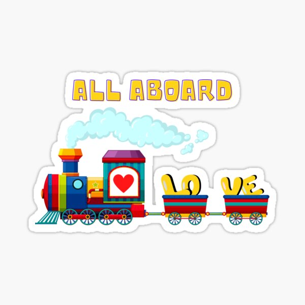 "All Aboard Multi Color Retro Love Train Yellow and Blue Letters ...