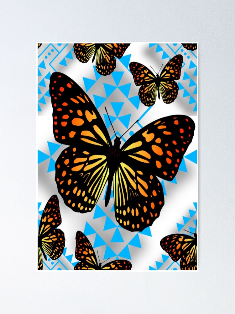 "White / Light Blue / Fire Color Native Butterfly Design " Poster for ...