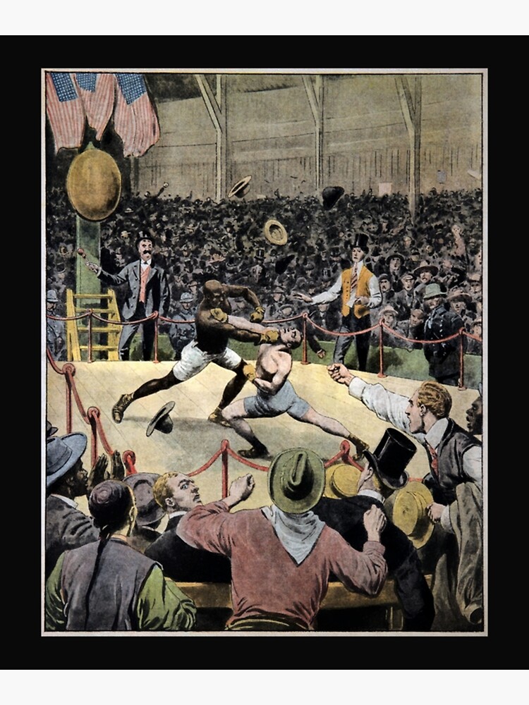 "Vintage Illustration of Jack Johnson vs Jim Jeffries Fight" Art Print ...