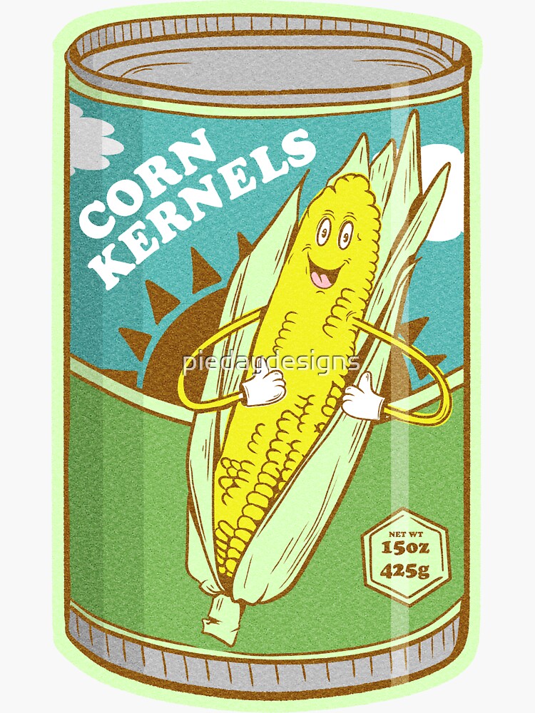 "Can of sweetcorn" Sticker by piedaydesigns | Redbubble