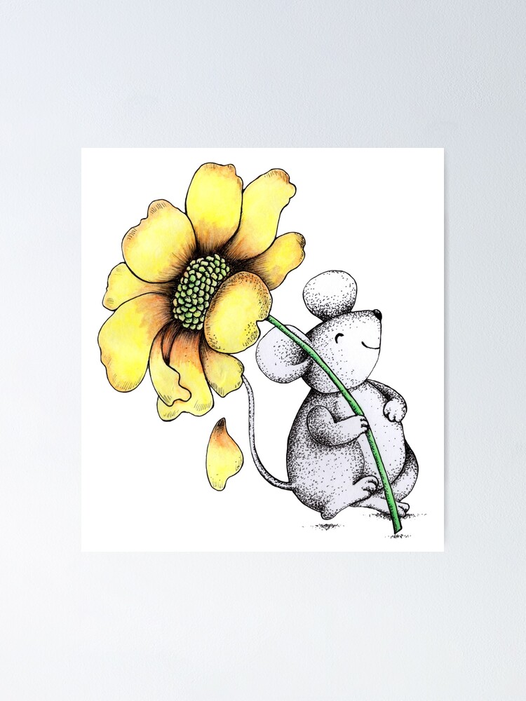 "Cute Mouse Holding Big Flower" Poster for Sale by Titatu | Redbubble
