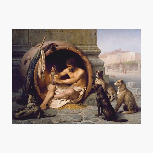 "Diogenes the Cynic sitting in his tub with dogs and lantern painting ...