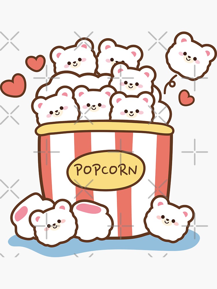 "Cute kawaii popcorn" Sticker for Sale by Prior-tees | Redbubble