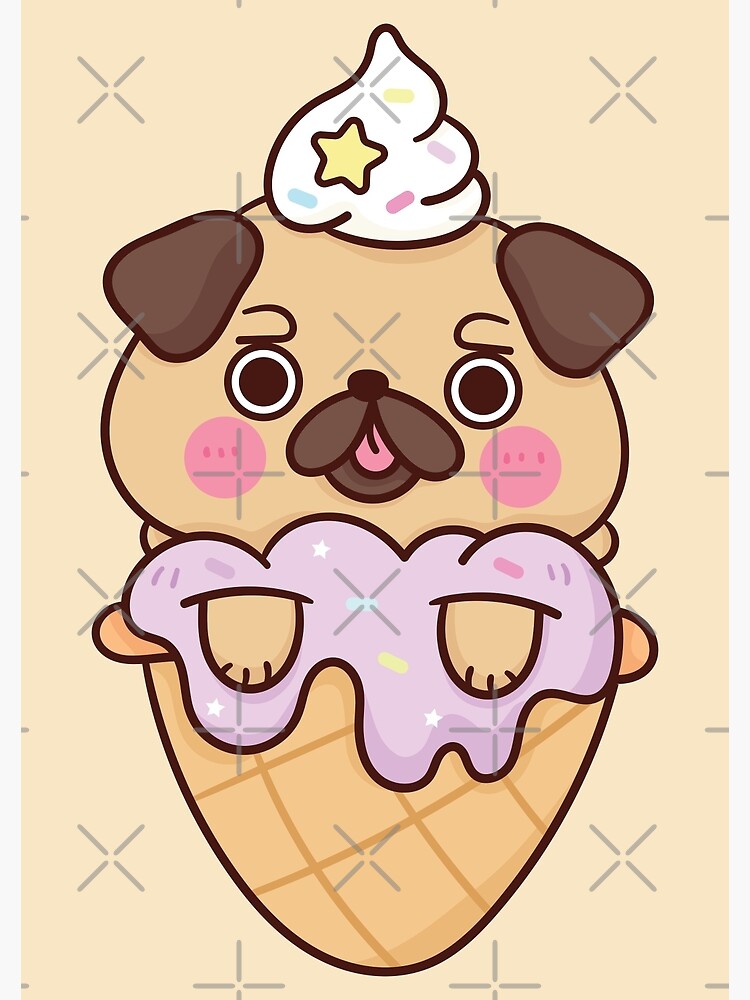 "Cute pug ice cream, kawaii" Poster for Sale by Prior-tees | Redbubble