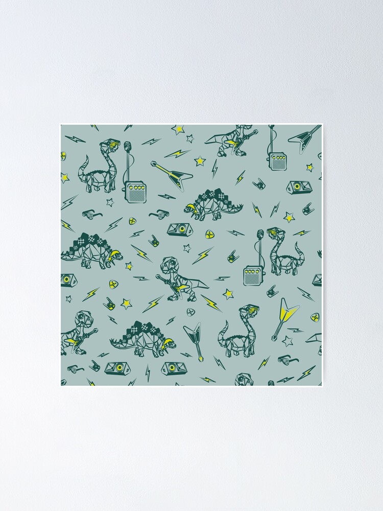 "Origami Dino Rock and Roll Rawwwr" Poster for Sale by happyillustudio ...