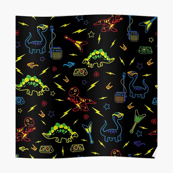"Colorful lined Dino Rock and Roll Rawwwr" Poster for Sale by ...