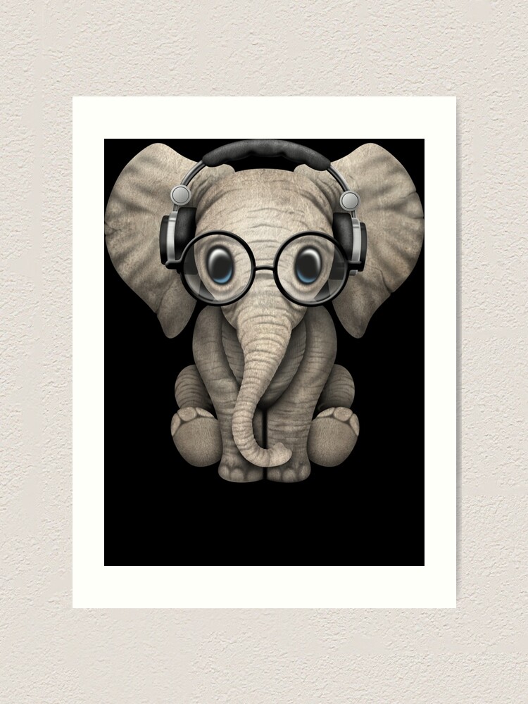 "Cute Baby Elephant Dj Wearing Headphones and Glasses Sticker" Art ...