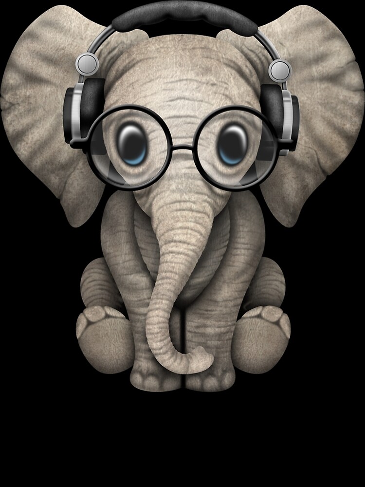 "Cute Baby Elephant Dj Wearing Headphones and Glasses Sticker" Art ...
