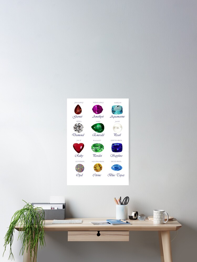"Birthstone chart with 12 Gemstones and 12 Months" Poster for Sale by ...
