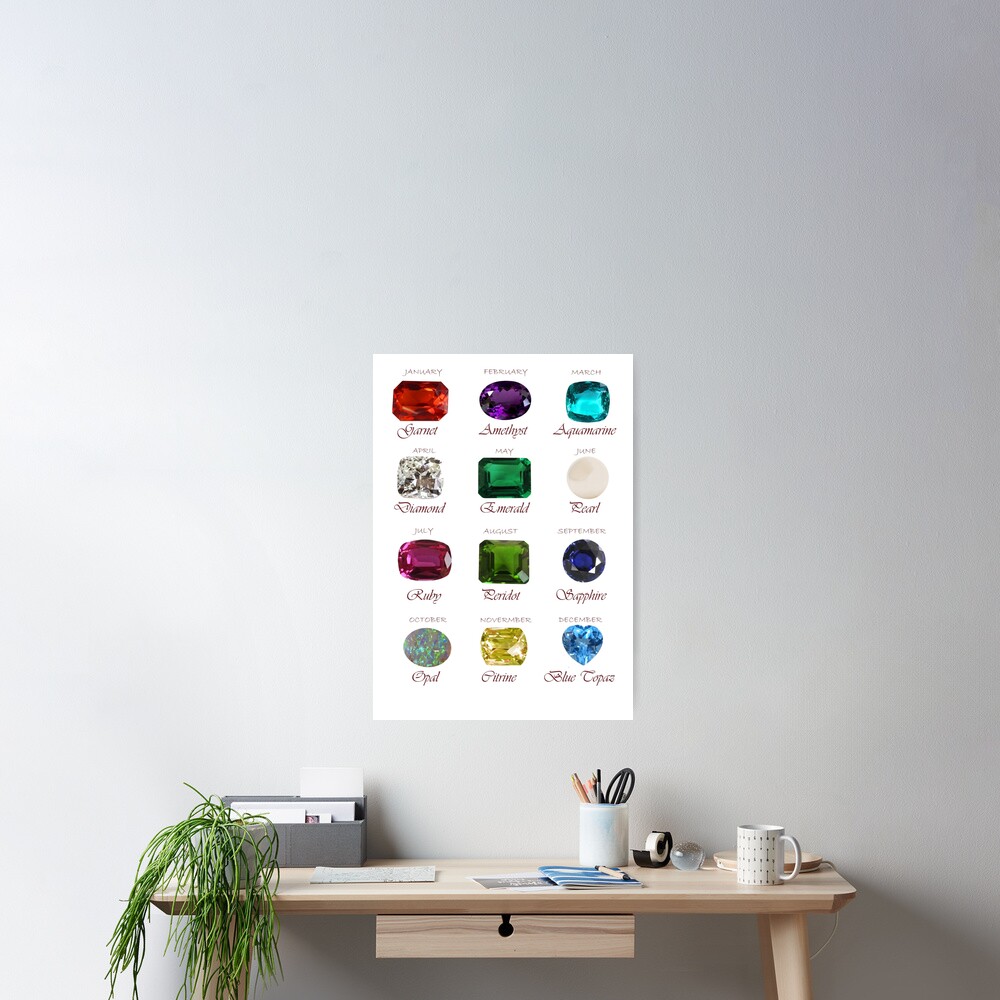 "Birthstone chart with 12 Gemstones and 12 Months" Poster for Sale by ...