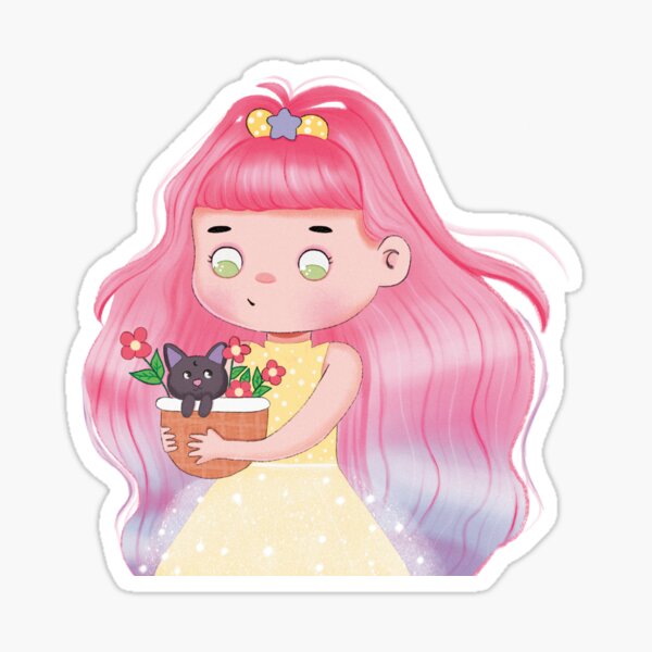 "Girl with a cat" Sticker by MaristelaKamiya | Redbubble