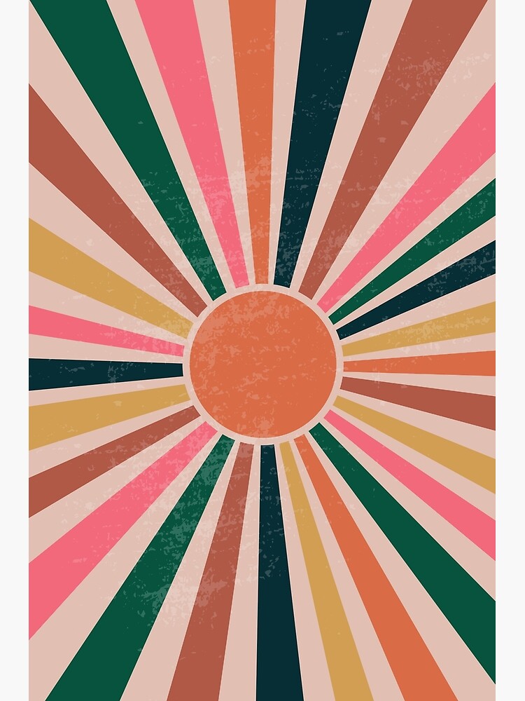 "Southwestern Rustic Rainbow Sun with Rays - Minimal Boho Illustration ...