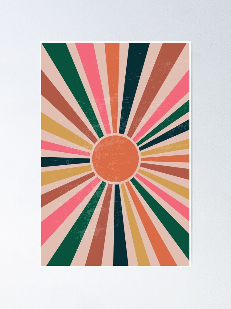 "Southwestern Rustic Rainbow Sun with Rays - Minimal Boho Illustration ...