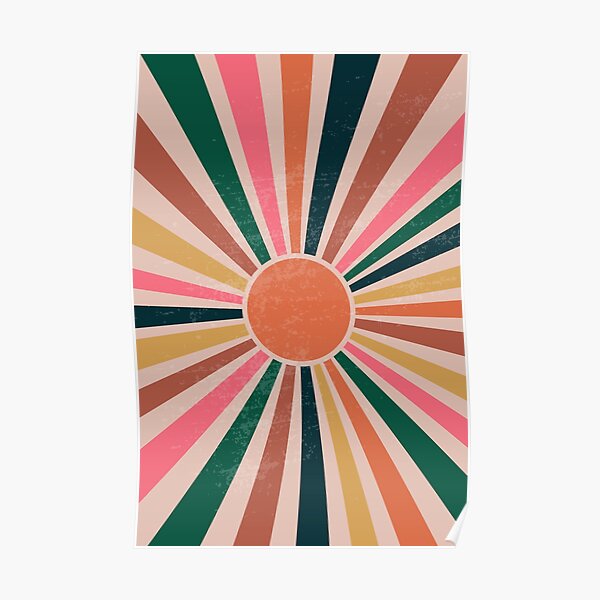 "Southwestern Rustic Rainbow Sun with Rays - Minimal Boho Illustration ...
