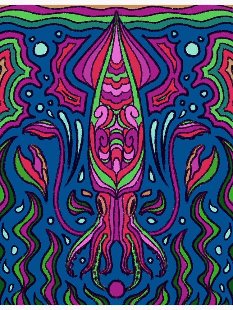 "Psychedelic Squid" Sticker by edgepiece | Redbubble