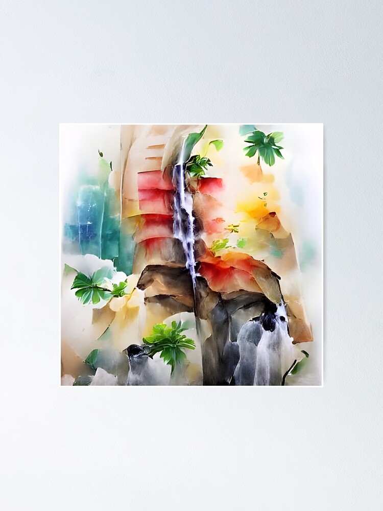 "title: beautiful waterfall watercolor" Poster for Sale by AIArtwork21 ...