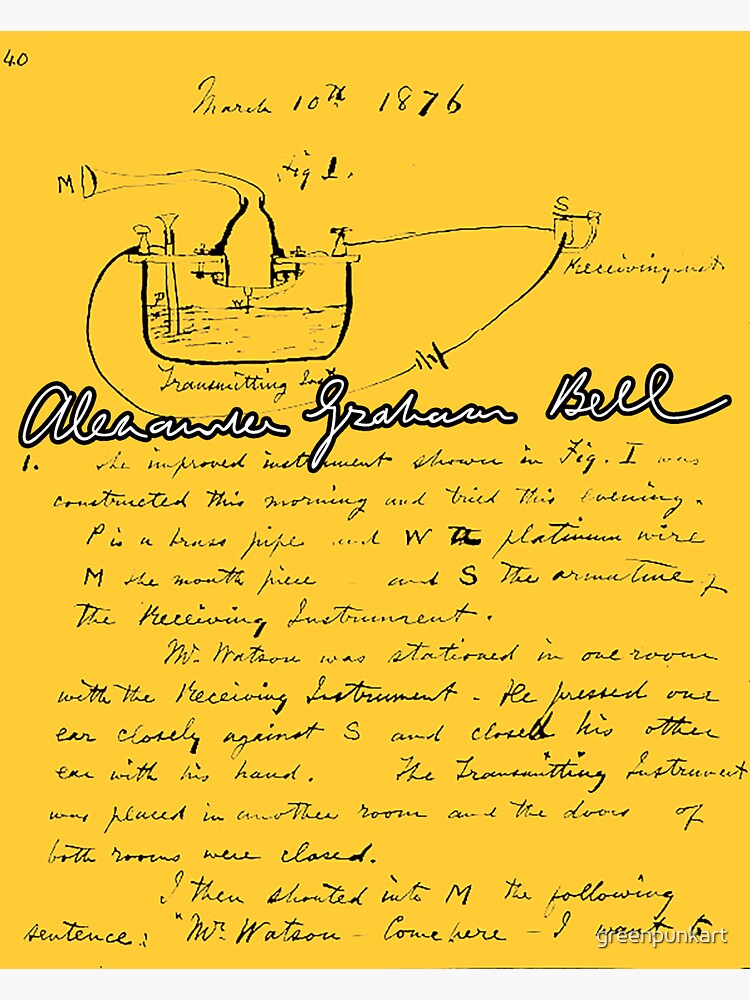 "Graham Bell signature and notebook" Sticker by greenpunkart | Redbubble