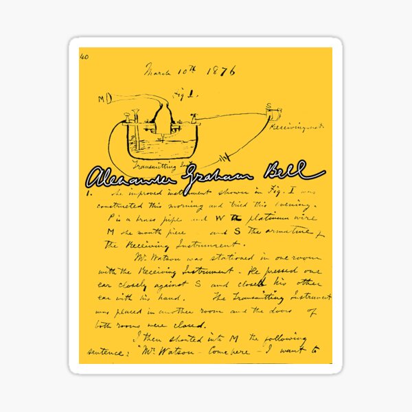 "Graham Bell signature and notebook" Sticker by greenpunkart | Redbubble