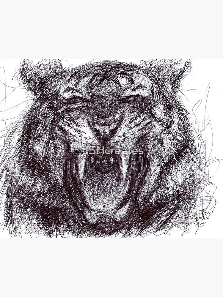 "Tiger Drawing Poster | Realistic Scribble Sketch with a Ballpoint Pen ...