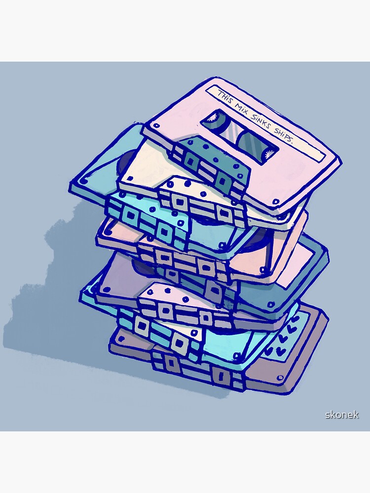 "Stack of Mixtapes Drawing" Sticker by skonek | Redbubble