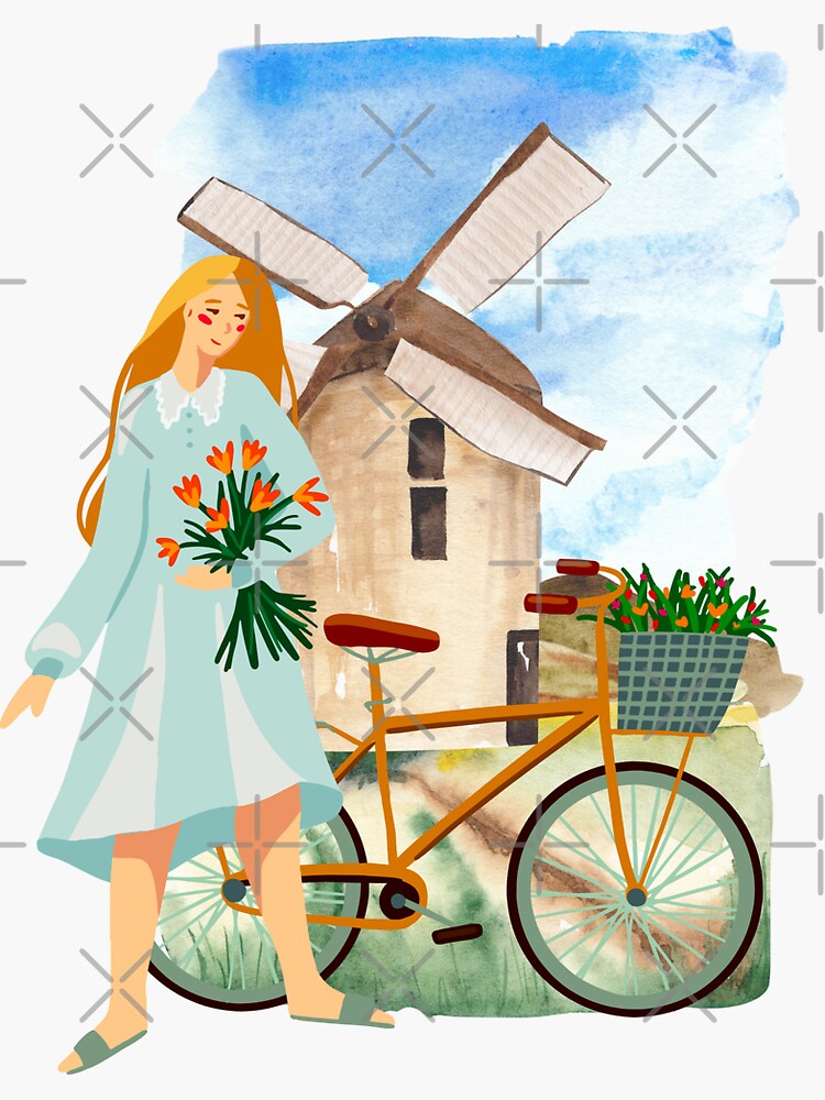 "Cottagecore Girl With Bike" Sticker for Sale by MyStickerStudio ...