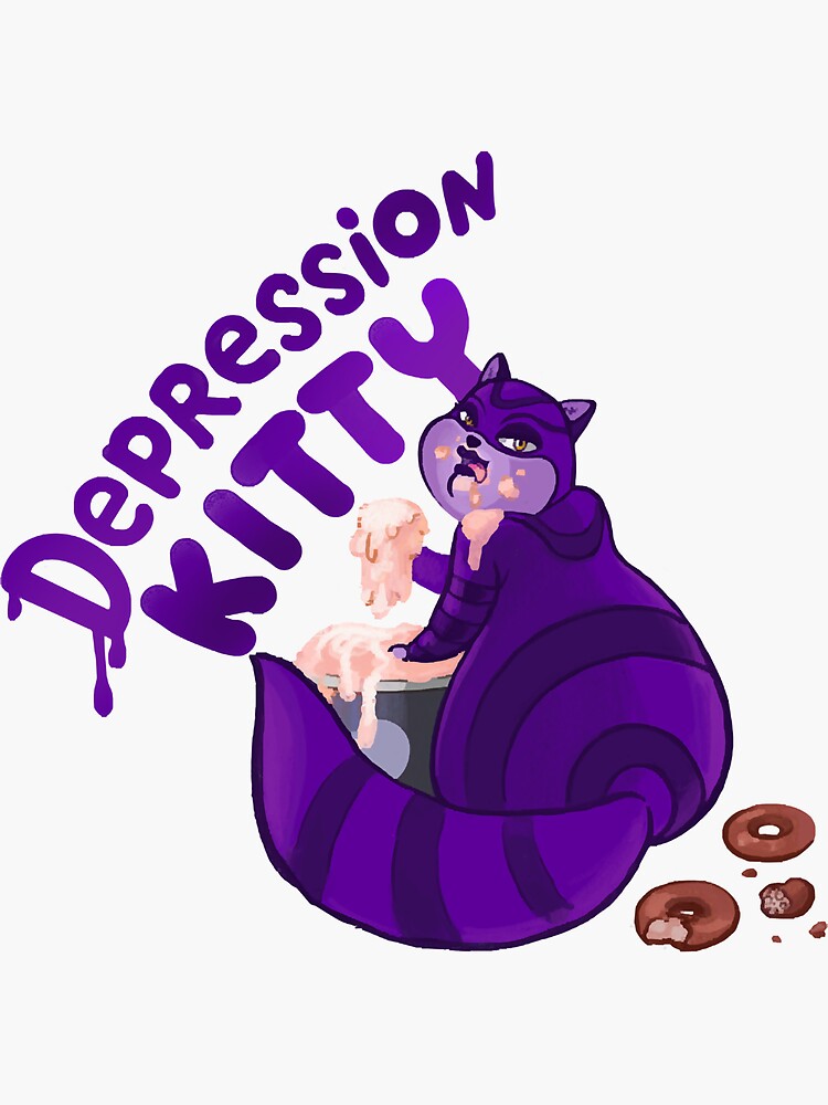 "Big Mouth Depression Kitty Illustration " Sticker for Sale by CameronNic7276 | Redbubble