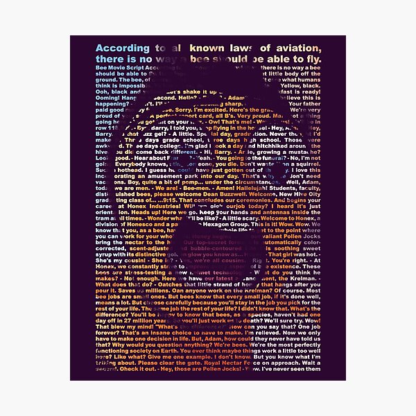 Impression photo « Full Bee Movie Script Retro Graphic, Personnalisez l ...