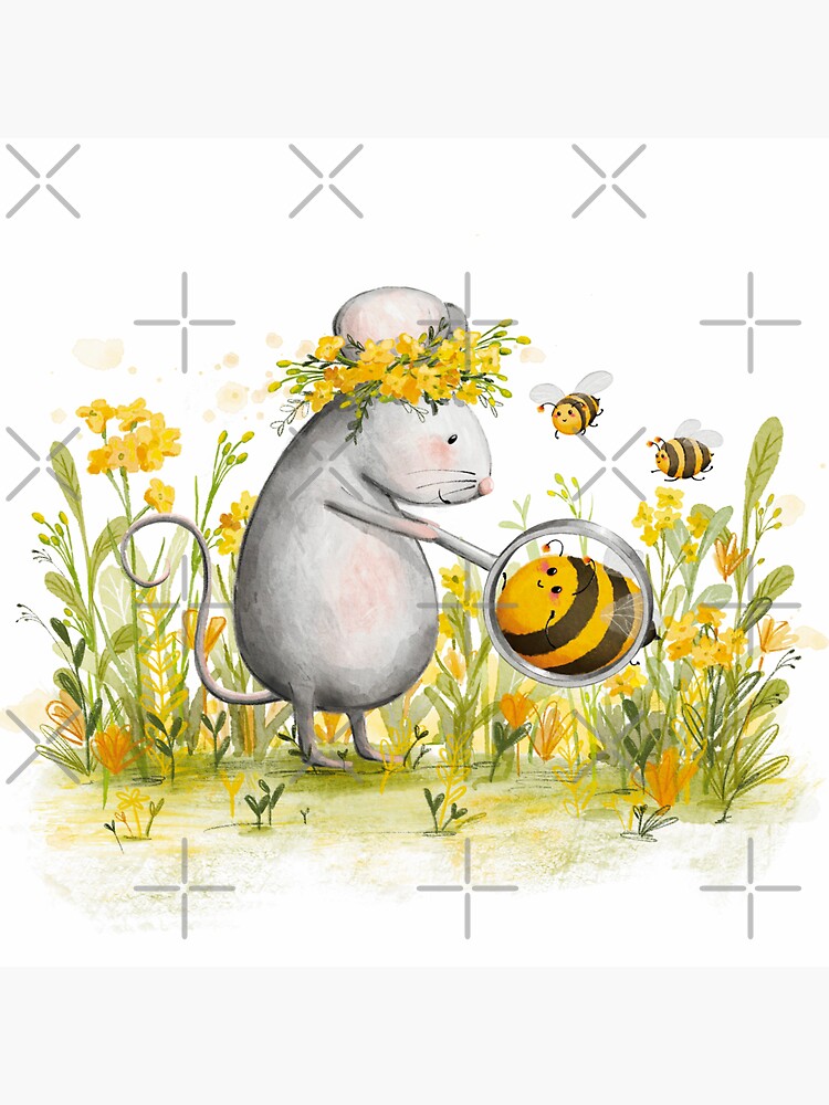 "Cute mouse with bees, spring art" Sticker by MagicMouseIllu | Redbubble