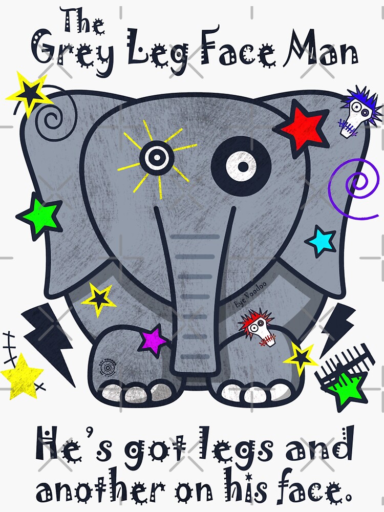 "Mighty Grey Leg Face Man - Eye Voodoo" Sticker by eyevoodoo | Redbubble